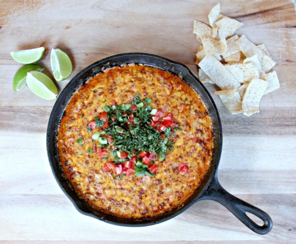 Pimento Cheese Queso Fundido with Chorizo - Perfect Party Dip!