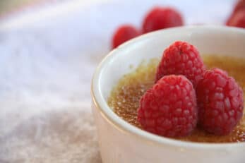 White Chocolate Creme Brulee with Raspberry