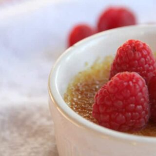 White Chocolate Creme Brulee with Raspberry
